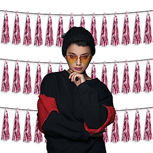 3P Metallic Fringe Tassel Banner Garland Foil Tinsel Streamer Wall Hanging Curtain Backdrop Banner for Parade Floats, Graduation Decorations, Wedding Party Decoration(Pink)