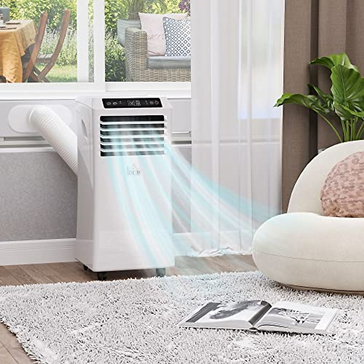 HOMCOM 8000 BTU Mobile Portable Air Conditioner with Cooling, Dehumidifier, and Ventilating with Remote Control, 2 Speed Fans, 24-Hour Timer for Bedroom, Living Room, Home Office, White