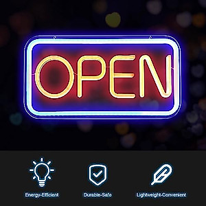 BESTIELAM Neon Sign, OPEN Neon Signs for Business, Ultra Bright Blue & Red LED Neon Lights For Wall Decor & Room Decor, Restaurant, Store, Bar, Party Decoration, USB Powered, 16"x 9"