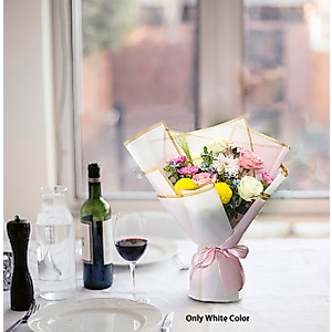 Unarty 20 Sheets White Flower Wrapping Paper, Waterproof Bouquet Wrapping Paper with Gold Edge, Floral Wrapping Paper Florist Bouquet Supplies for Flower Shop 22.8 x 22.8 Inch