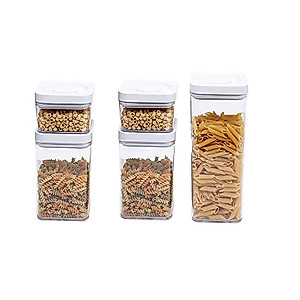 Amazon Basics 5-Piece Square Airtight Food Storage Containers for Kitchen Pantry Organization, BPA Free Plastic