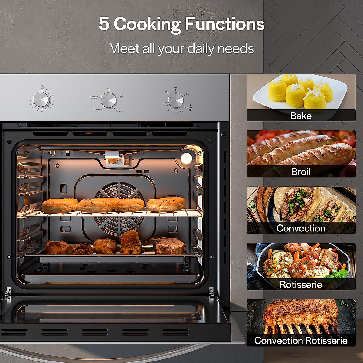 Empava Single Liquid Propane Gas Wall Oven 24 in. 2.3 cu. Ft. Bake Broil Rotisserie Functions with Mechanical Controls and Built-in Timer and Convection Fan in Stainless Steel