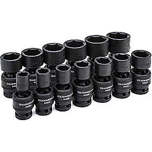 GEARWRENCH 13 Pc. 1/2" Drive 6 Pt. Standard Universal Impact Socket Set, SAE - 84938N