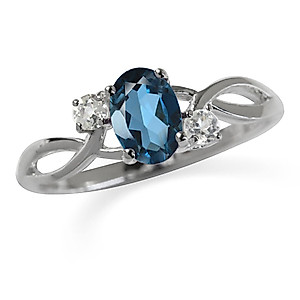 Silvershake Genuine London Blue Topaz White Gold Plated 925 Sterling Silver Engagement Ring Size 10
