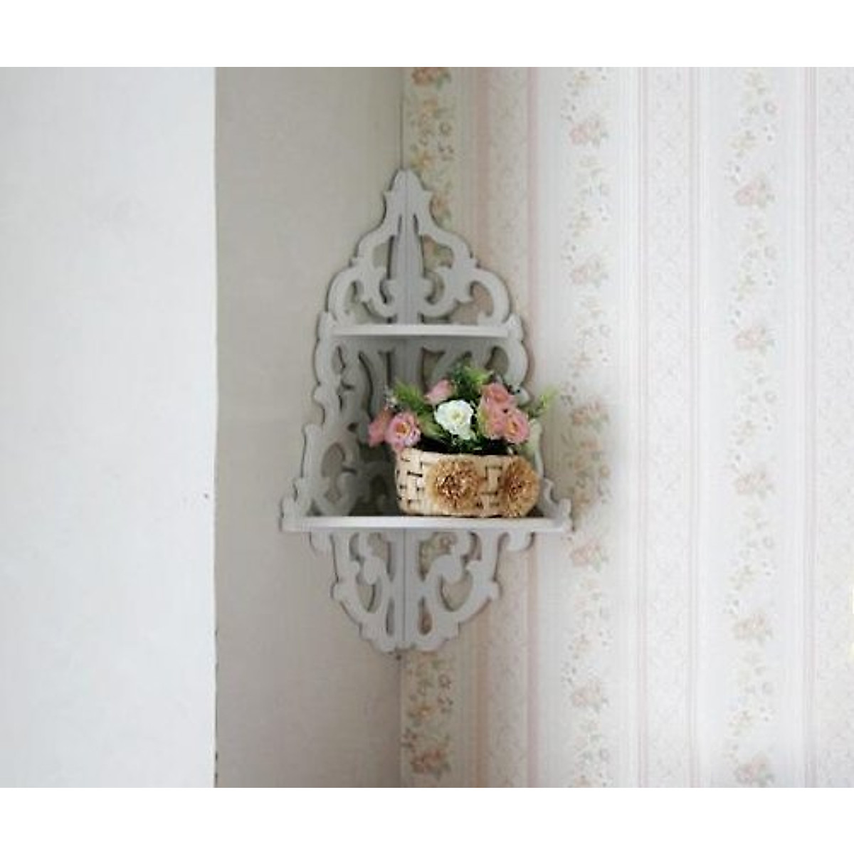 Wall shelf Creative Pastoral Corner Rack Shelf White Open Work Tip Shelf