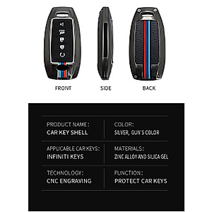 SANRILY Luminous Smart Key Fob Cover Case Fit for Infiniti QX60 QX50 2022 Q50 Q60 2023 QX55 Keyless with Keychain Black