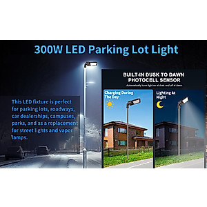 300W LED Parking Lot Light,5500K Adjustable Slip Fit Mount with 1000W Metal Halide/HPS Replacement,IP65 Waterproof, 39000 Lumens Outdoor LED Commercial Lighting for Stadium,Roadways,Street Light