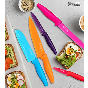 MICHELANGELO Kitchen Knife Set 10 Piece, Rainbow Knife Set for Kitchen, High Carbon Stainless Steel Kitchen Knives Set, Kitchen Knife Set with Covers, Colorful Knife Set- 5 Knives and 5 Knife Covers