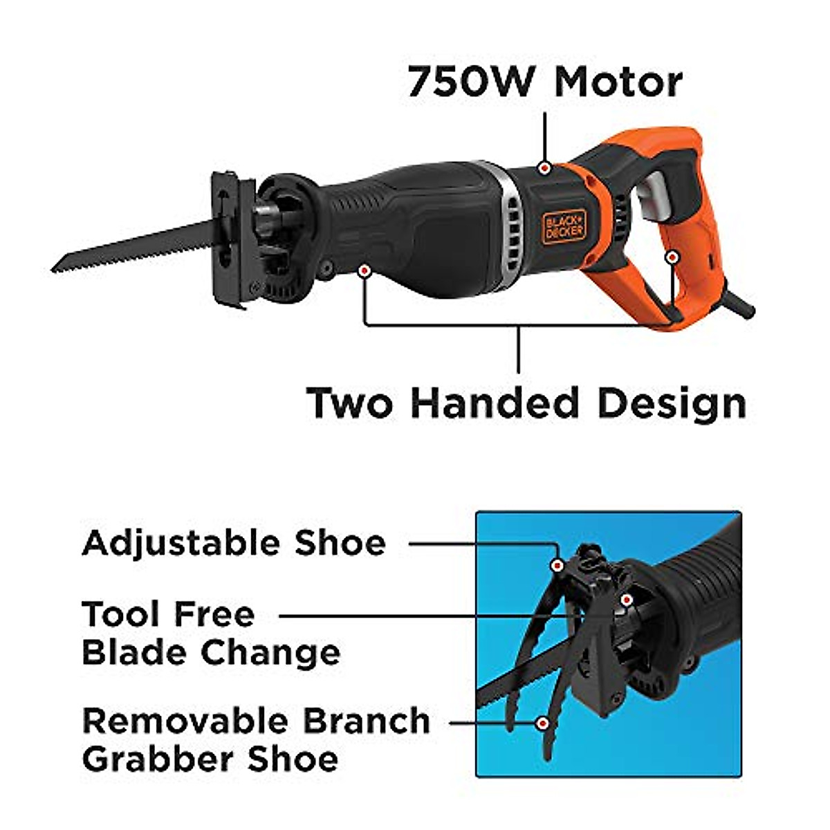 beyond by BLACK+DECKER Electric Pruning Saw with Branch Holder, 7 Amp (BES302KAPB) , Orange