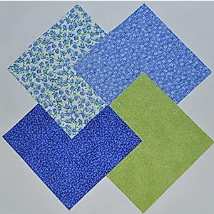Tiny Blue Floral 4" Fabric Squares Charm Pack, 40 Pieces 100% Cotton