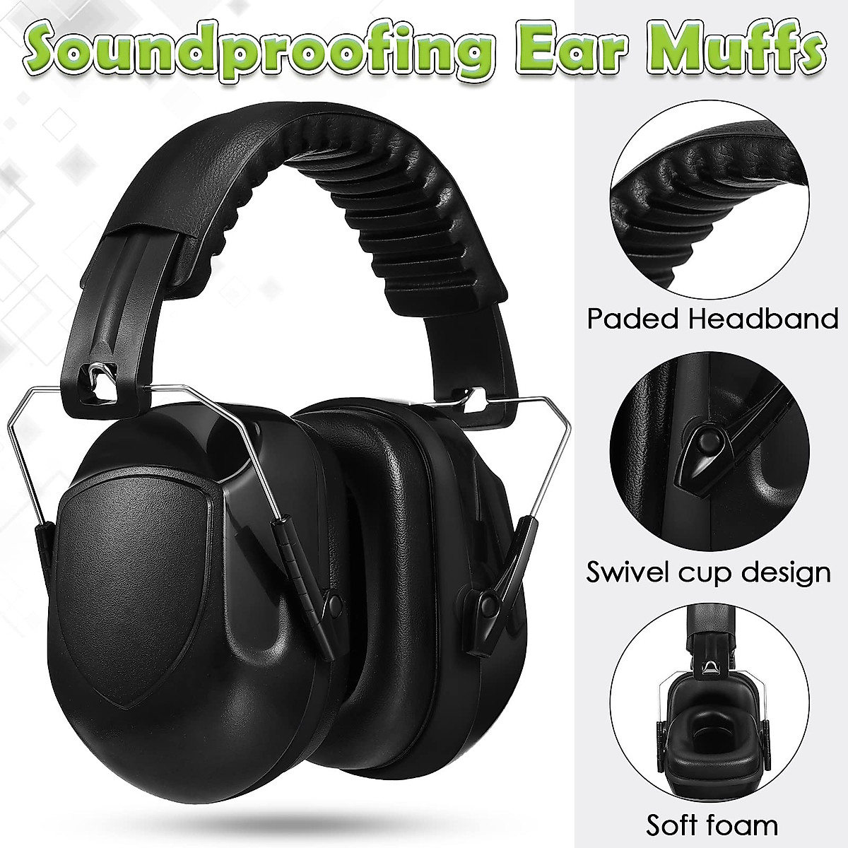 Xuhal 9 Pcs Ear Protection Earmuffs, Adjustable NRR 28dB Noise Reduction Headphone for Shooting Mowing Noise Cancelling (Black)