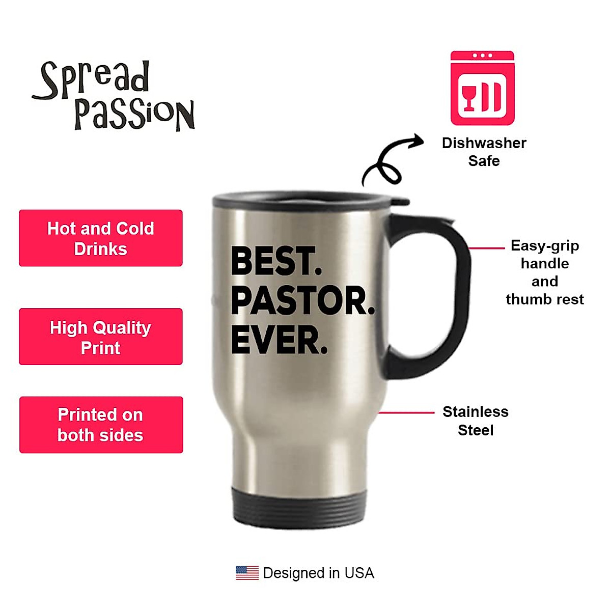SpreadPassion Pastor Travel Mug, Pastor Tumblers, Pastor Gifts, Pastor Coffee Travel Mug, Gifts for pastor Men, Pastor Thank You Gift, Pastor Appreciation Gift
