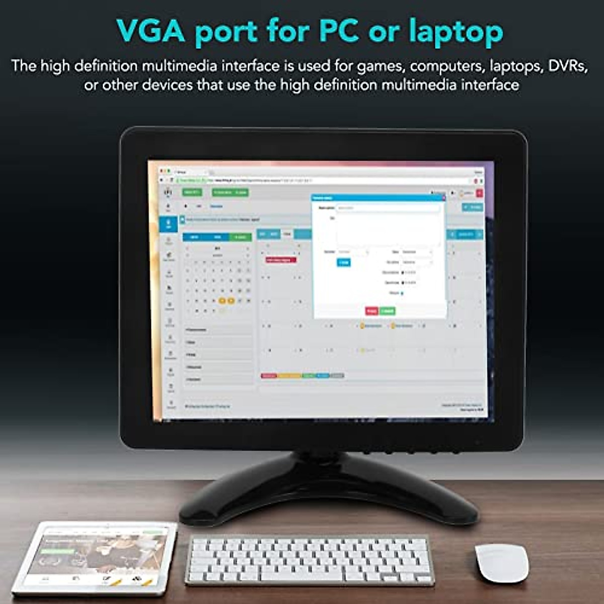 8 Inch TFT LED Monitor, Computer Monitor Support VGA, HD Multimedia Interface, AV, BNC, USB, DC, Mini Monitor with Dual Speakers and Remote Control