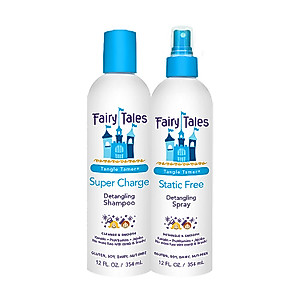 Fairy Tales Tangle Tamer Super Charge - Detangling Shampoo and Static-Free Spray for Kids - Free from Paraben, Sulfate, Gluten & Nut - 12 oz (2Pack)