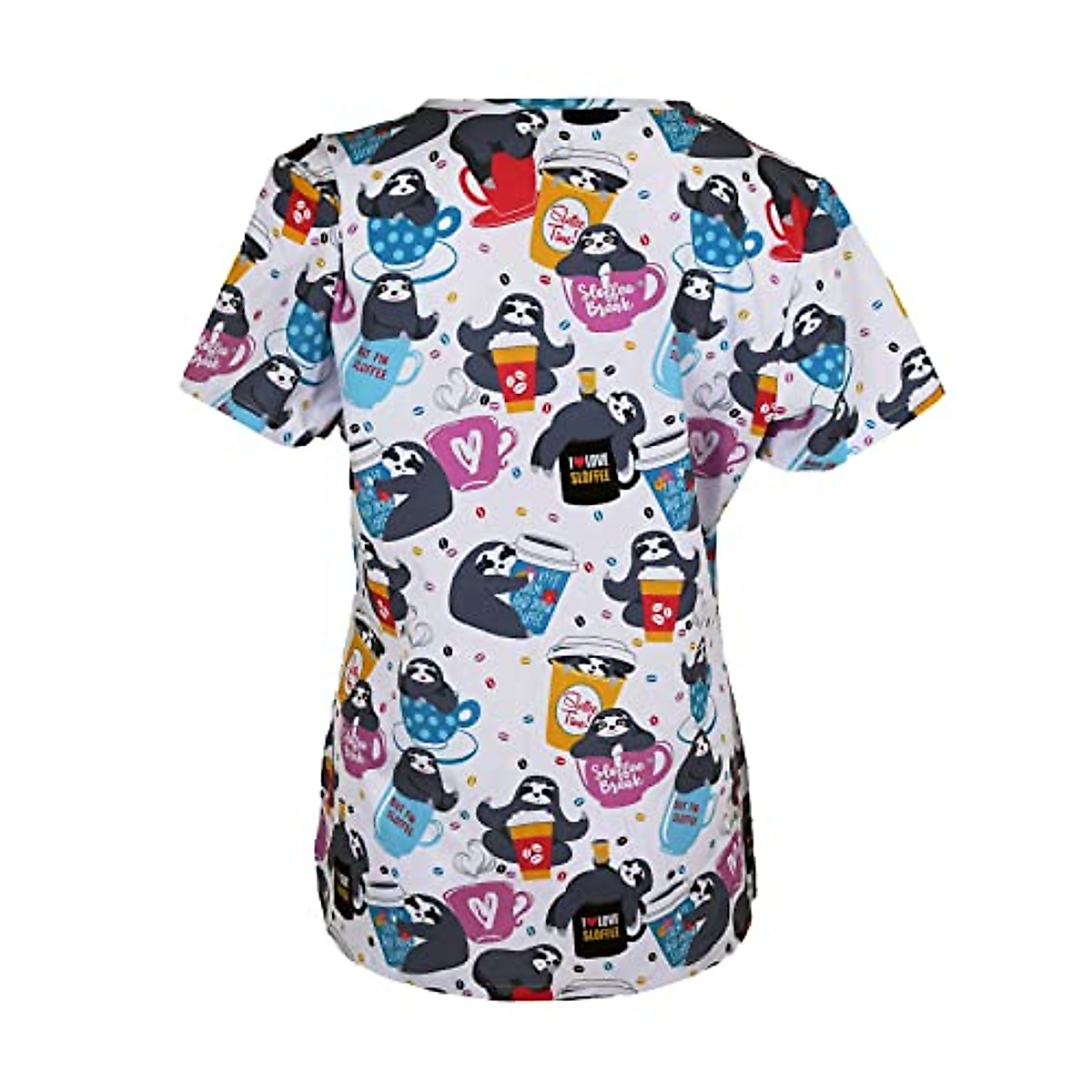 Womens Medical Nursing Print Scrub Uniform Top GT Performance-Sloffee Break-Large