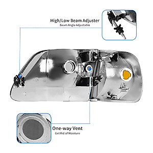 DWVO Headlight Assembly Compatible with 1997-2003 Ford F-150 Pickup/1997-2002 Ford Expedition Headlamp with Corner Light Black Housing Amber Reflector
