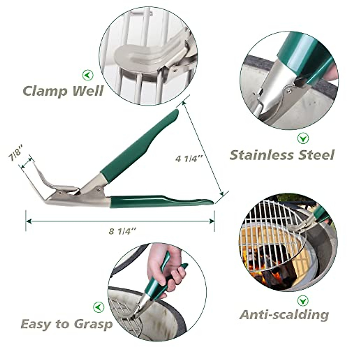 KAMaster Big Green Egg Ash Tool Set Accessories,Ash Pan+Ash Rake+Grill Grate Lifter Big Green Egg Parts,Kamado Grill Cleaning Tools for Big Green Egg,Kamado Grill Joe,Primo and Other Charcoal Grill