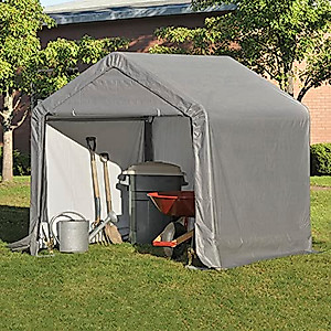 Quality Outdoor Shed-in-A-Box Portable Storage Shelter,Triple Layer, Heat Bonded, Ripstop Waterproof Polyethylene Cover, Premium Powder-Coated No Rust Frame, Sandstone (6'x6'x6', Gray)