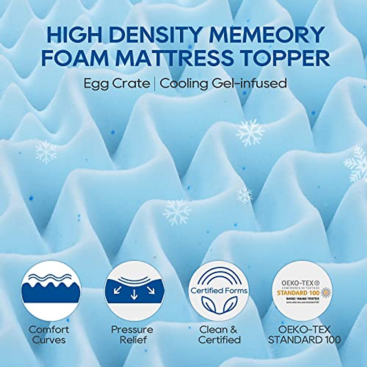 3 Inch 7-Zone Memory Foam Mattress Topper Full, Cooling Gel-Infused Swirl Egg Crate Memory Foam, Standard 100 by Oeko-TEX Certified, Blue