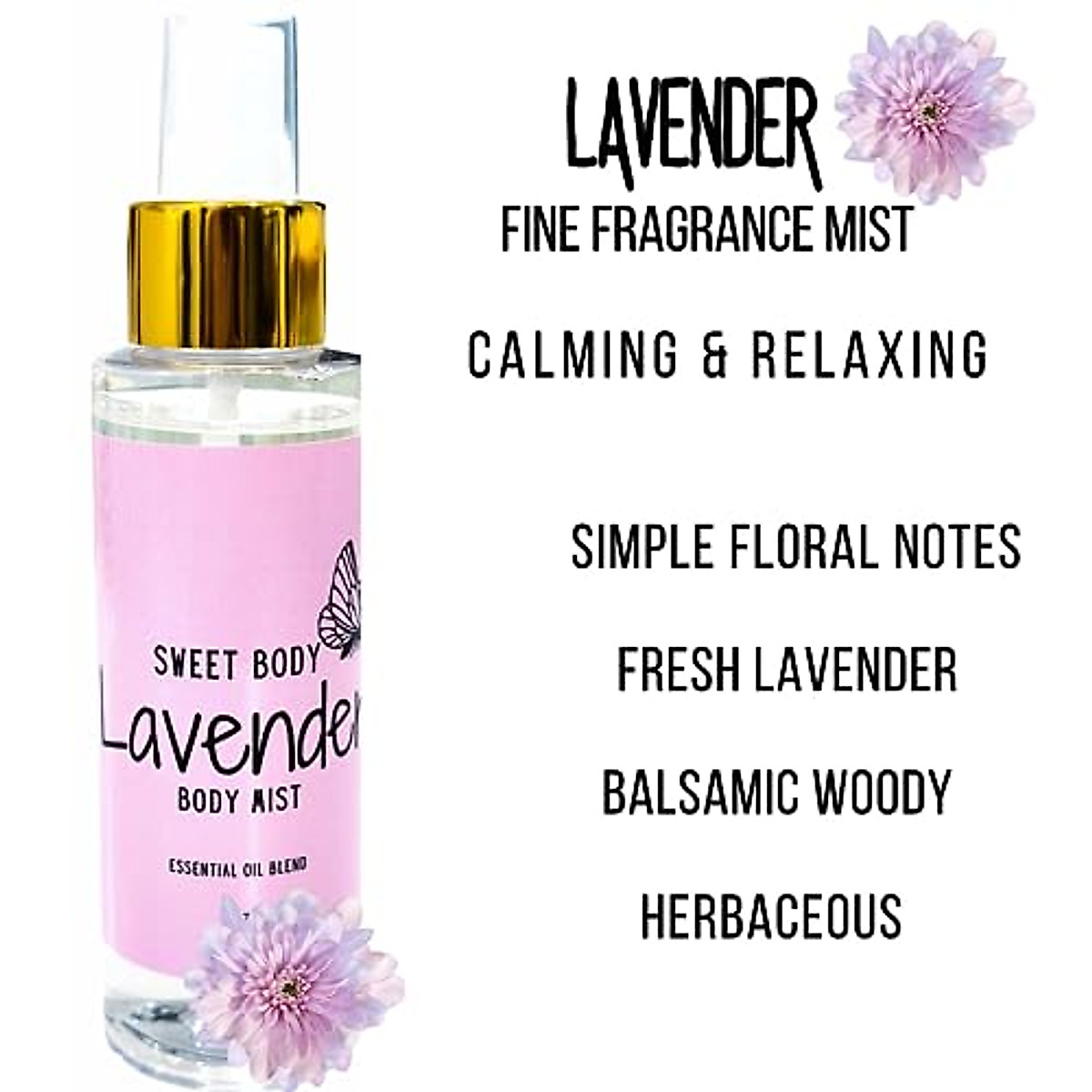 Sweet Body LAVENDER Soft & Fresh Women’s Body Mist, Fine Fragranced Body Perfume Misting Spray, Sensual light scent Fragrance, Hair & Body Spritz Essential Oils 4oz. (Lavender) Pack of 1