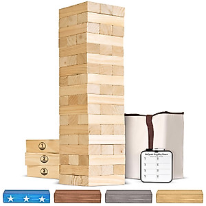 GoSports Giant Wooden Toppling Tower - Stacks Up to 5 ft - Natural Wood