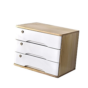 Desktop Storage Box with Drawers - Desktop File Cabinet, with Lockable Drawers Desktop Drawer Cabinet, Wooden Desktop Storage Box, Office Supplies Flat File Cabinet, A4/Receipt File Organizer (Color