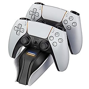 Snakebyte Twin Charge Dual Charger for Playstation 5 - Charging Station for DualSense Controllers – Fast Charger for 2 PS5 Wireless Controllers - Type-C Cable, LED Charge Status Display