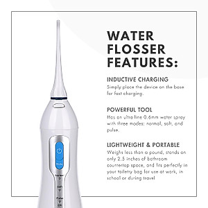ToiletTree Products Oral Irrigator by Poseidon Portable and Cordless Water Flosser (w/Charging Cradle, White)
