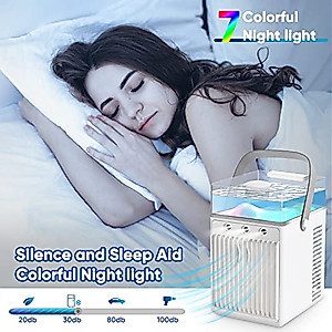 ELLASSAY Mini Air Conditioner, 4 IN 1 Portable Air Cooler, 3 Speeds Evaporative Air Cooler, Desk Air Conditioner Room Car Office Camping 2000mAh Battery Powered & Type-C Rechargeable Grey/White