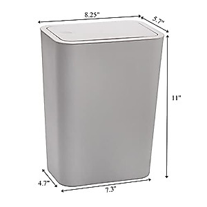 Fasmov Trash Can 2 Pack 7.5 Liter / 2 Gallon Plastic Garbage Container Bin with Press Top Lid, Waste Basket for Kitchen, Bathroom, Living Room, Office, Narrow Place (Gray + Apricot)