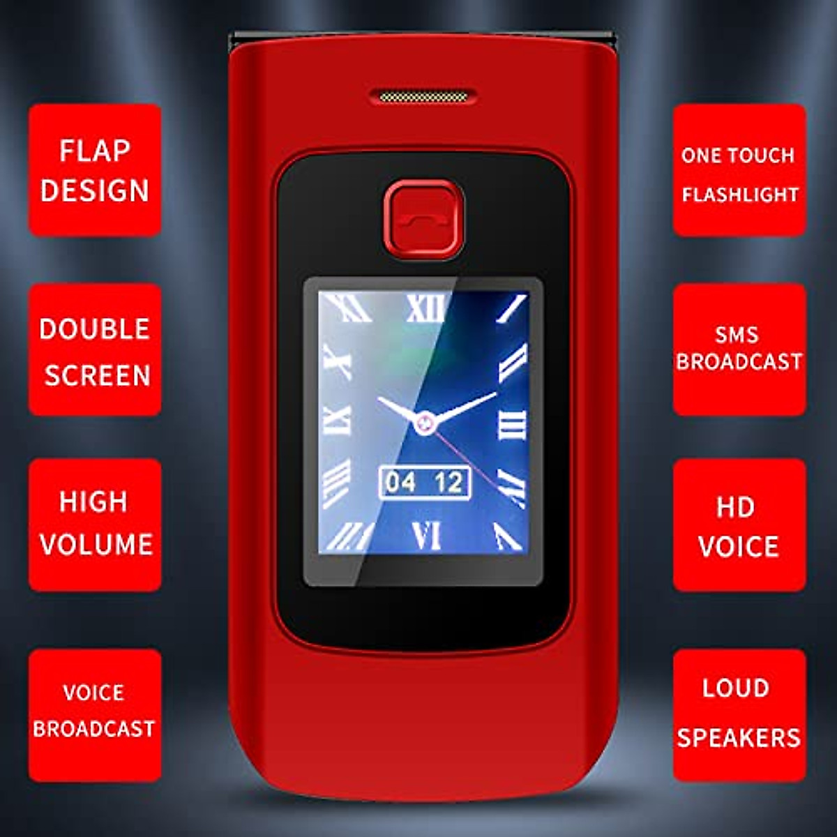 2G Unlocked Flip Phones for Seniors, Mini Clamshell Mobile Phone, Android Rugged Flip Phone Portable Pocket Senior Phone For 2.4 Inch HD Screen, Big Button,Loud Sound, 4800mAh, Dual SIM,Radio(Red)