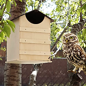 2 Pack Owl House, Wooden Large Size Owl Nesting Box for Screech Owl, Saw Whet Owl, Barn Owl, Barred Owl, Extra Durable with Wood shavings and mounting Parts, Quick and Easy Assembly Required