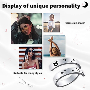 Zeponny Engraved Zodiac Ring, Surgical 316L Stainless Steel Statement Open Finger Rings, Horoscope Astrology Thumb Band Jewelry Gift for Women Men, US Size 8-9