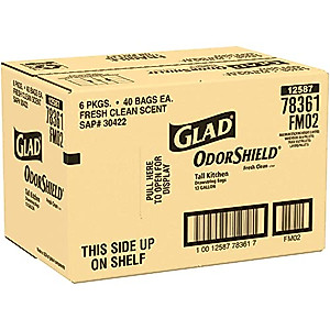 Glad OdorShield Tall Kitchen Drawstring Trash Bags, Fresh Clean, 13 Gallon, 40 Count (Packaging May Vary)
