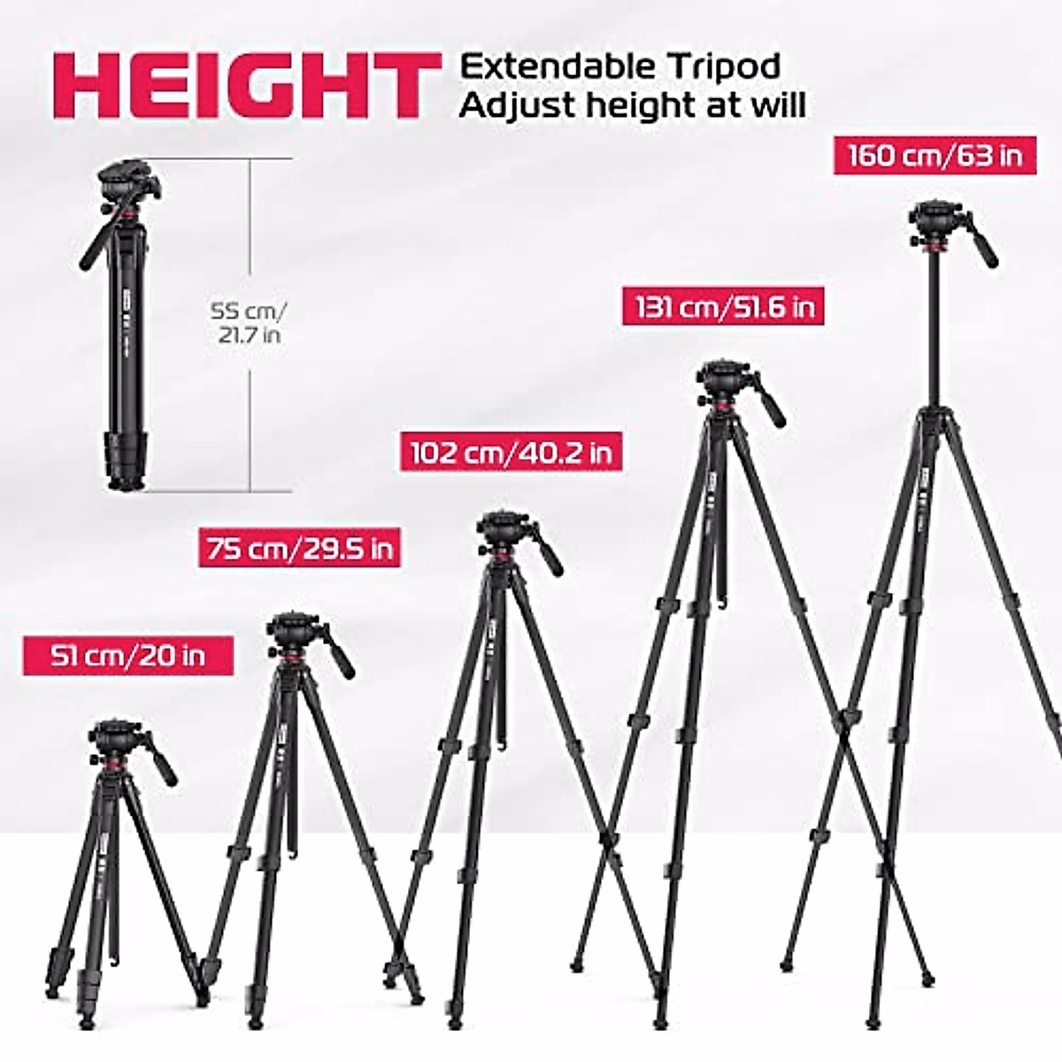 ULANZI MT-56 Ombra Video Travel Tripod, 63" Professional Camera Tripod with Fluid Pan-tilt Head, Aluminum DSLR Tripod Max Load 13.2 LB for Nikon Canon DSLR Camcorder, Phone Holder Included