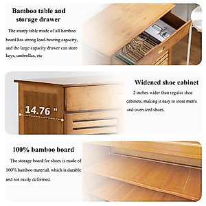 SOBIBO Bamboo Shoe Cabinet, Widen Shoe Storage Cabinet, Shoe Cabinet with1 Drawer and 2 Doors for Entryway, 4 Tier Shoe Storage Cabinet for Closet, Living Room, Bedroom
