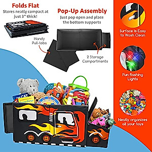 KAP Large Toy Box for boys with flip Lid & Lights up, Foldable Sturdy Toy Storage Organizer Decorative Bins Baskets for Kids, Nursery, Closet, Bedroom, Playroom, 34.8" L x 13" W x 15.7" H