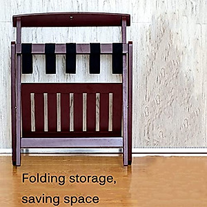 CHOUREN Room Luggage Holder, Hotel Wooden Folding Luggage Rack with Shelf, Suitcase Stand - Wine Red (Color : 1 Pack)
