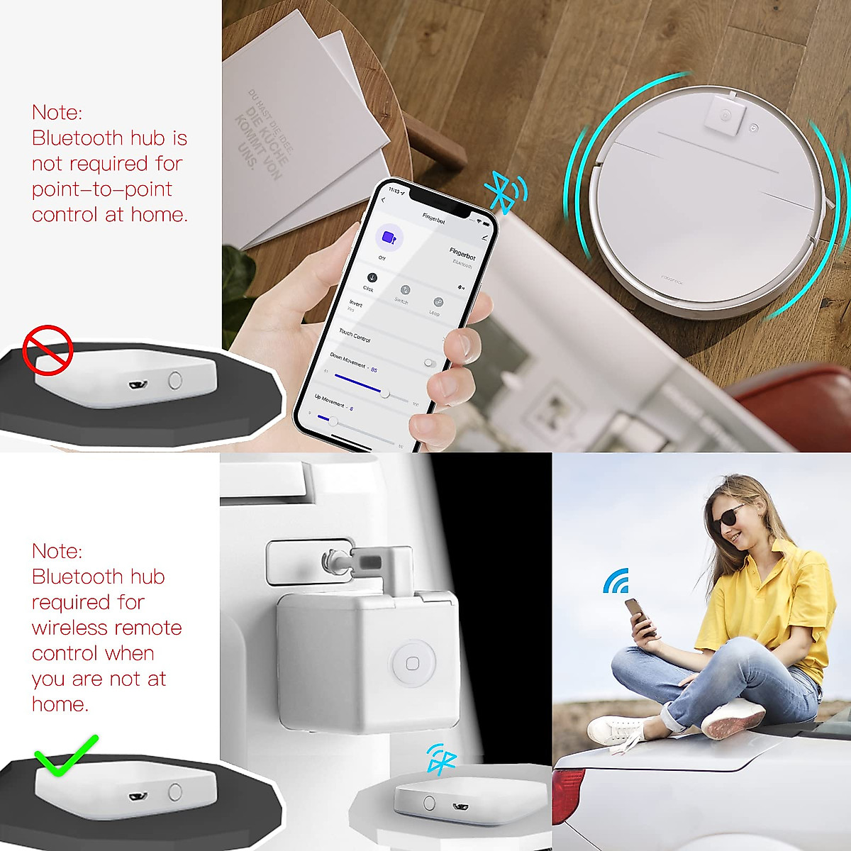 MOES Fingerbot Plus Smart Button Pusher No Wiring Switch, Upgrade with Touch Control, Work with Smart Life App, Add MOES Tuya Bluetooth Hub Make it Compatible with Alexa,Google Home and Timer Control