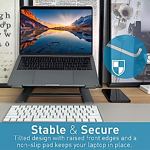 Macally Aluminum Laptop Stand for Desk - Works with all Macbook /Pro/Air & Laptops between 10” to 17.3” - Sleek and Sturdy Laptop Riser - (ASTANDSG), Space Gray