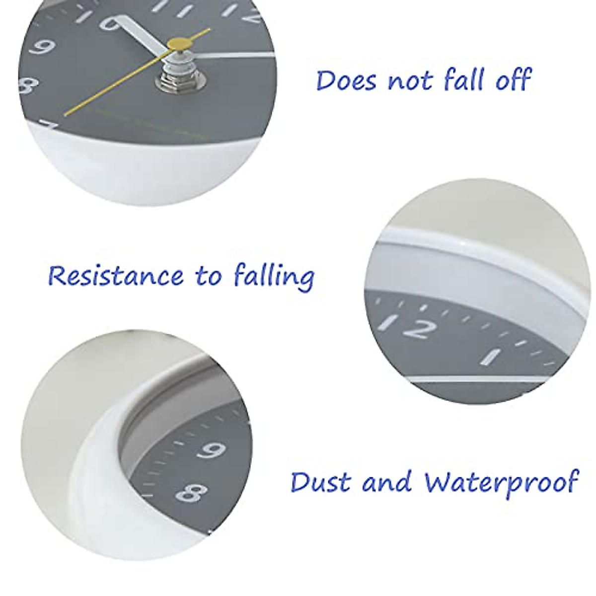 Bathroom Waterproof Wall Clock, Indoor Wall Clock with Suction Cup, Quartz Movement, Plastic Frame, Flexible Choice for Hanging Or Standing, Modern Silent Small Wall Clock for Living Room and Kitchen