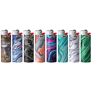 BIC Maxi Pocket Lighter, Special Edition Marble Collection, Assorted Unique Lighter Designs, 50 Count Tray of Lighters