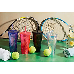 WEST & FIFTH Mermaid Scale Tumbler with Lid & Straw- Fashion, Trendy, Holographic & Iridescent Water Bottle- BPA Free Plastic Cold Cup- 24 Ounces (Peach, Holographic)