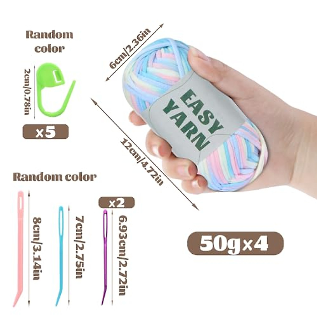 4x50g Rainbow Beginners Crochet Yarn for Crocheting Knitting Multicolor Cotton Crochet Yarn for Beginners with Easy-to-See Stitches Chunky Thick Yarn for Beginners Crochet Kit