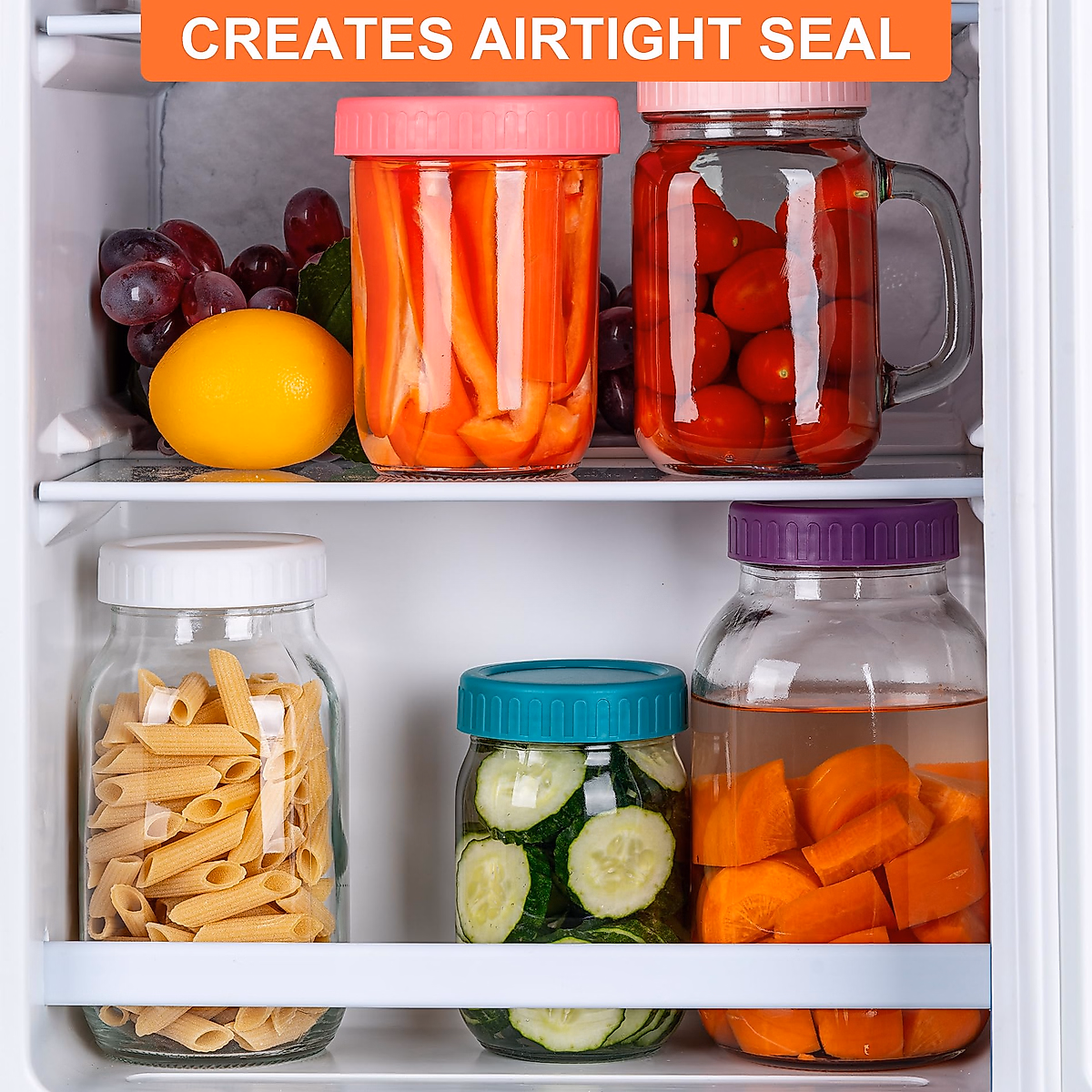 BOOMIBOO [16Pack] Intended For Mason Jar Lids,8 Wide Mouth Mason Jar Lids 8 Regular Mouth,Canning Lids,Plastic Jar Lids-Leak-Proof