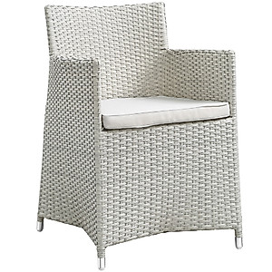 Modway Junction Wicker Rattan 9-Piece Outdoor Patio Dining Set with 80" Dining Table and Eight Dining Armchairs with Cushions in Gray White