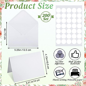 Yeaqee 200 Pack Blank Cards with Envelopes and Stickers Thank You Note Cards Self Adhesive Envelopes Blank Greeting Cards Small Envelopes for Kids Stationary Set Card Making (White)