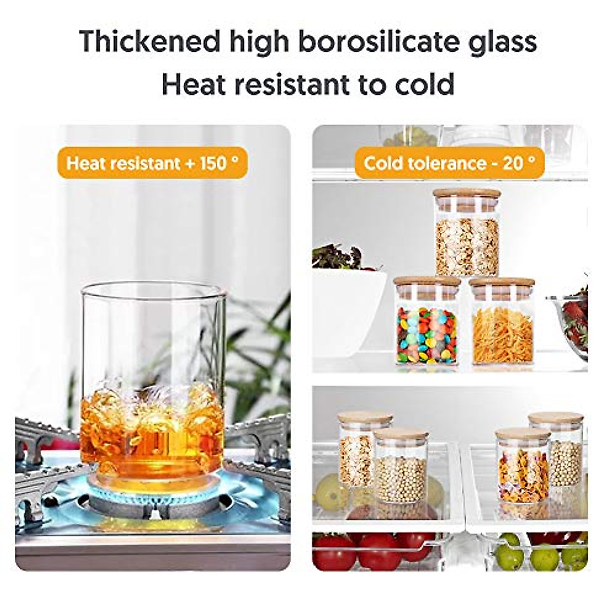 Yibaodan Glass Jars Set 9OZ, 12 Set Glass Spice Jars with Bamboo Airtight Lids and Labels, Food Cereal Storage Large Spice Containers for Home Kitchen Tea Herbs Coffee Flour Herbs Grains