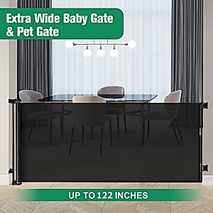 Mom's Choice Awards Winner - 122 Inch Extra Wide Baby Gate for Large Openings Retractable Baby Gates for Doorways Extra Long Baby Gate Pet Gates for Dogs Indoor Outdoor Retractable Dog Gate for Stairs