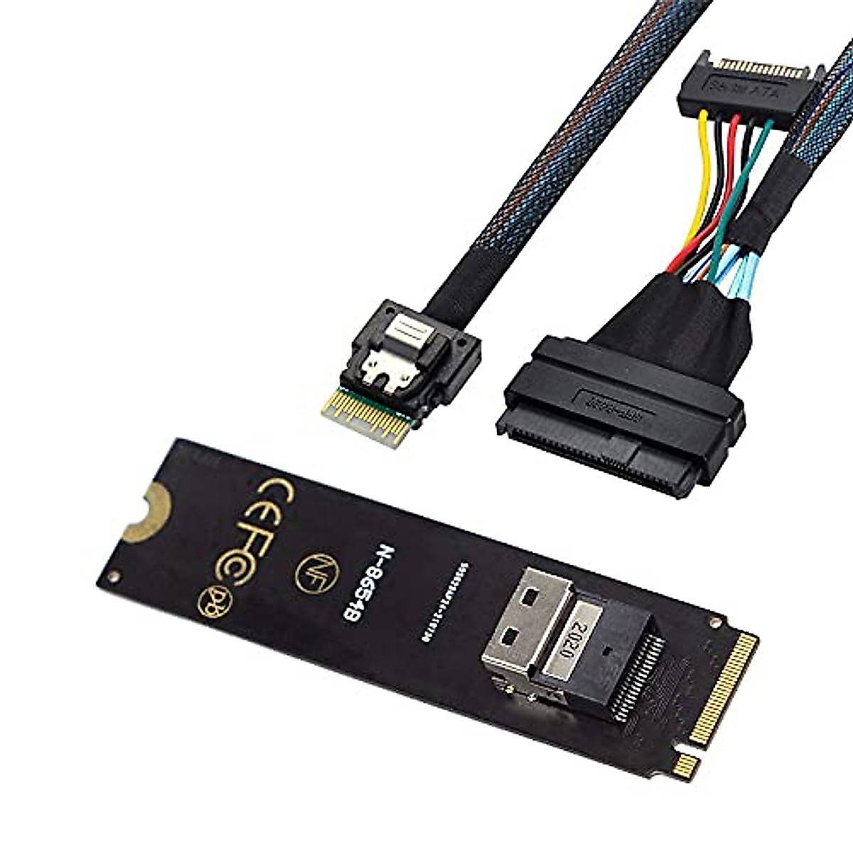 NFHK NGFF M-Key NVME to SFF-8654 Slimline SAS Card Adapter and U.2 U2 SFF-8639 NVME PCIe SSD Cable for Mainboard SSD